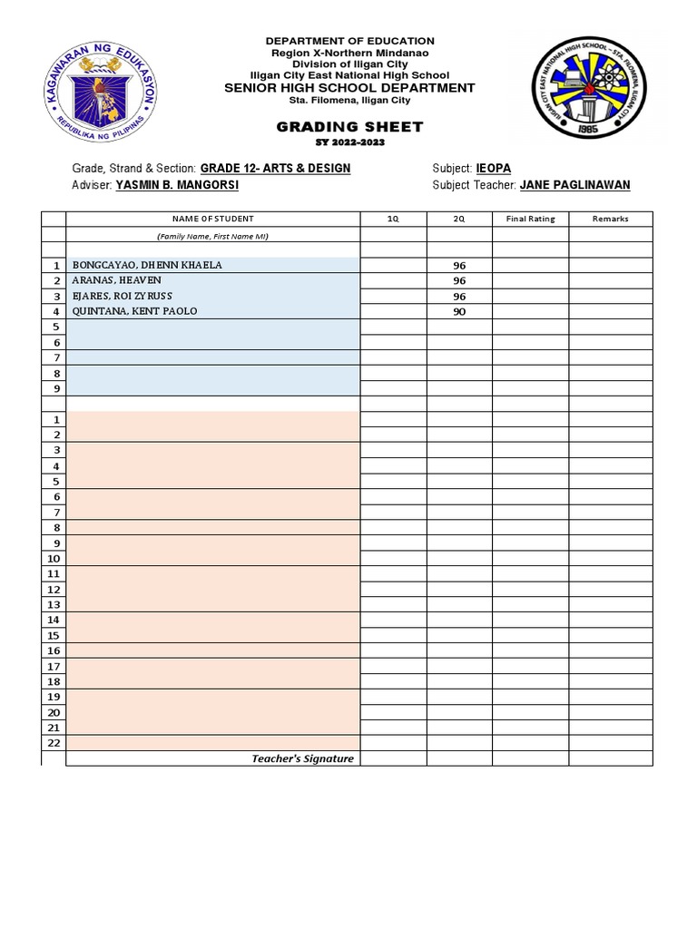 G12 - IEOPA Grading Sheet | PDF