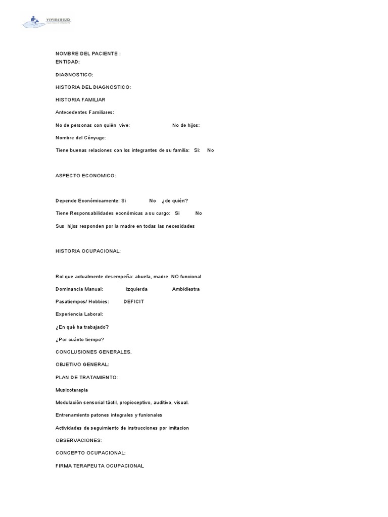 ANAMNESIS TERAPIA OCUPACIONAL | PDF