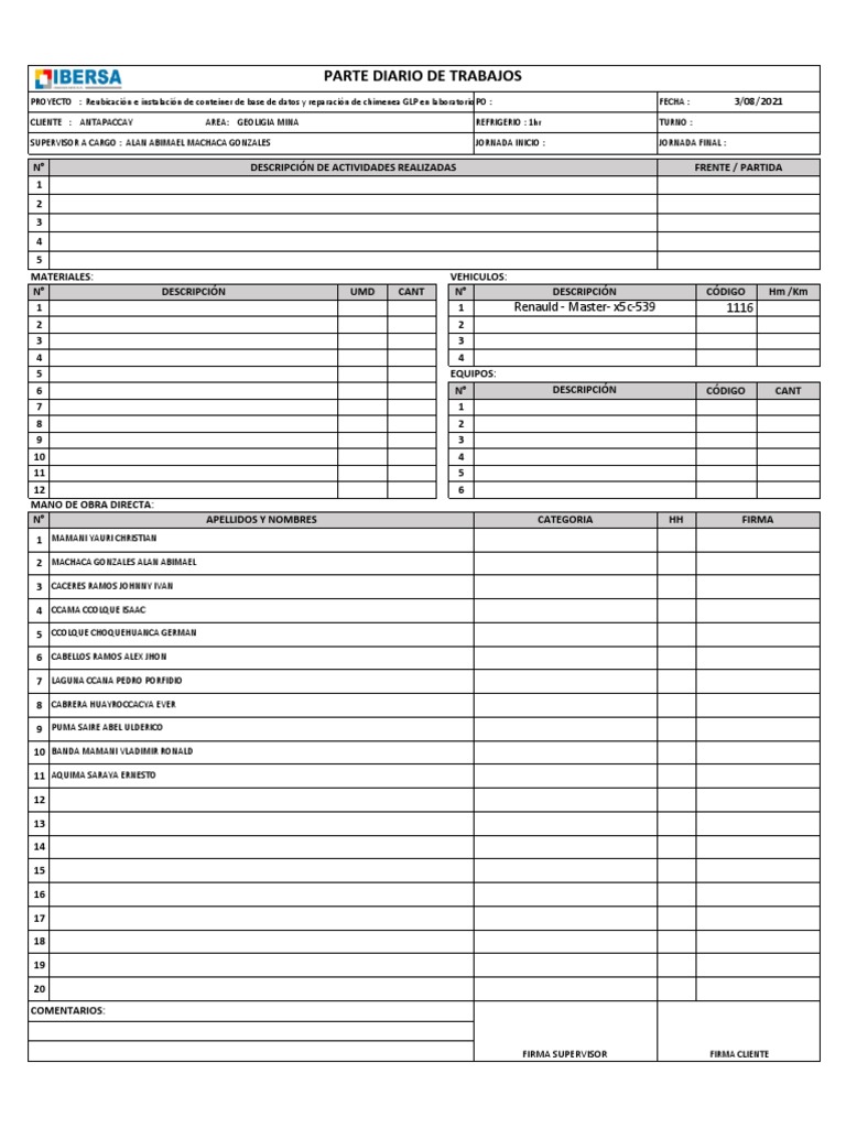4 Parte Diario de Trabajo | PDF