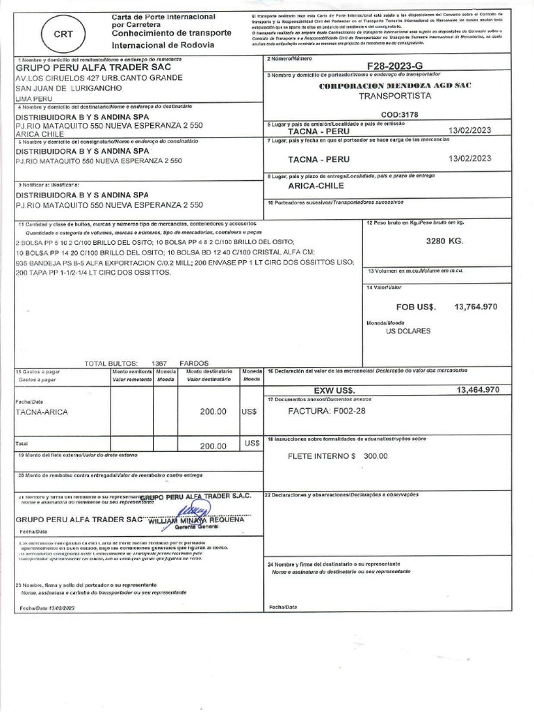 Modelo Carta Porte Tacna | PDF