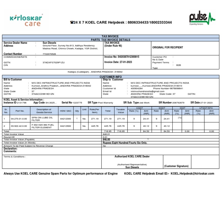 Parts Invoice - 2022-12-01T114656.716 | PDF | Invoice | Public Finance