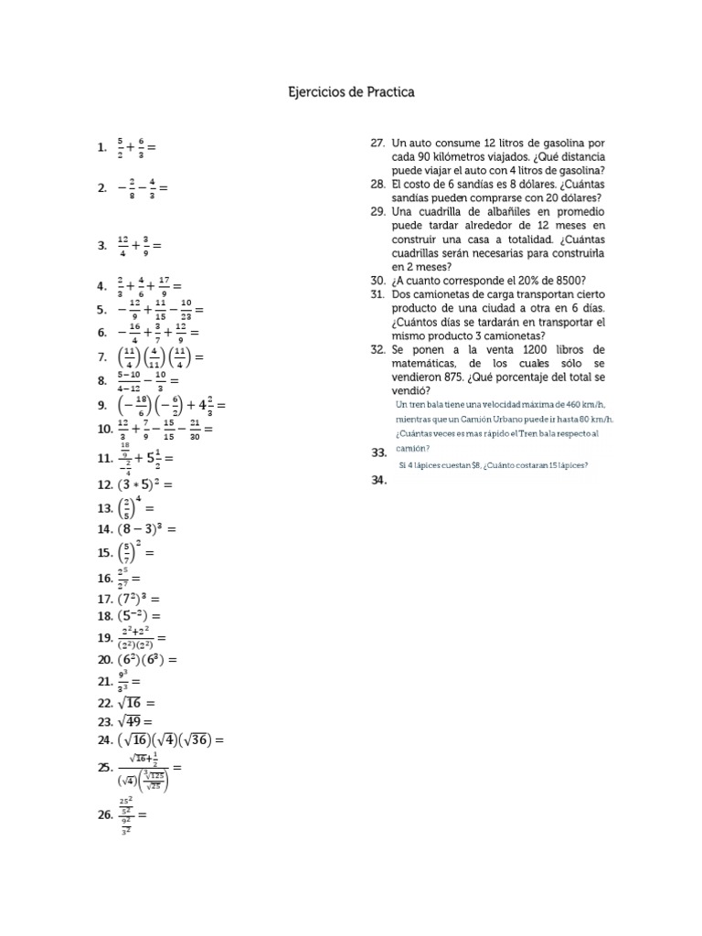 Ejercicios de Practica - Matematicas 9° | PDF