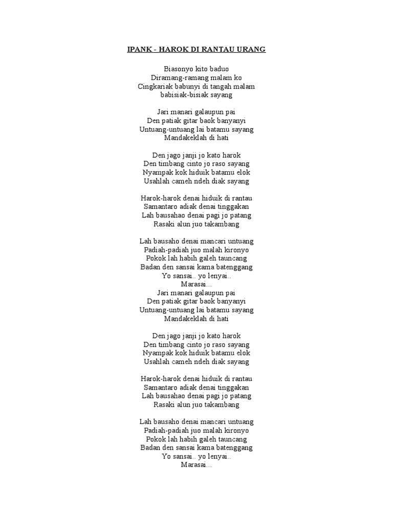 Lirik Lagu Harok di Rantau Urang | PDF | Memasak, Makanan, & Anggur
