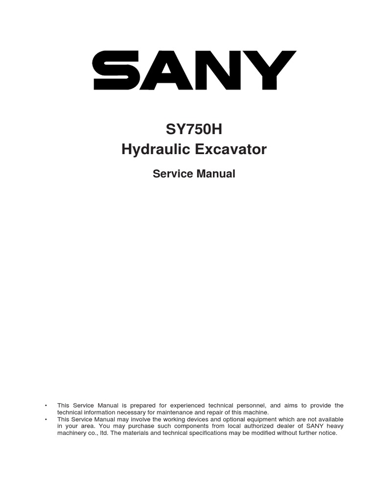 Shop Manual Sany SY 750H | PDF | Engineering Tolerance | Screw