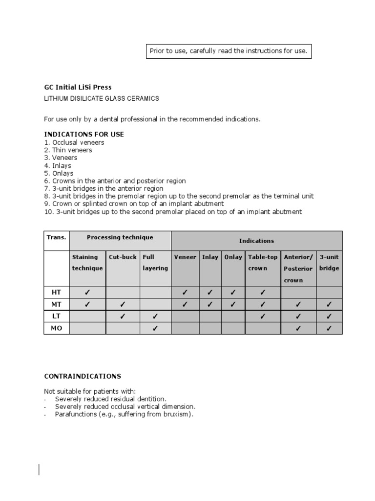 GC Initial LiSi Press Dental Ceramics Guide | PDF | Materials ...
