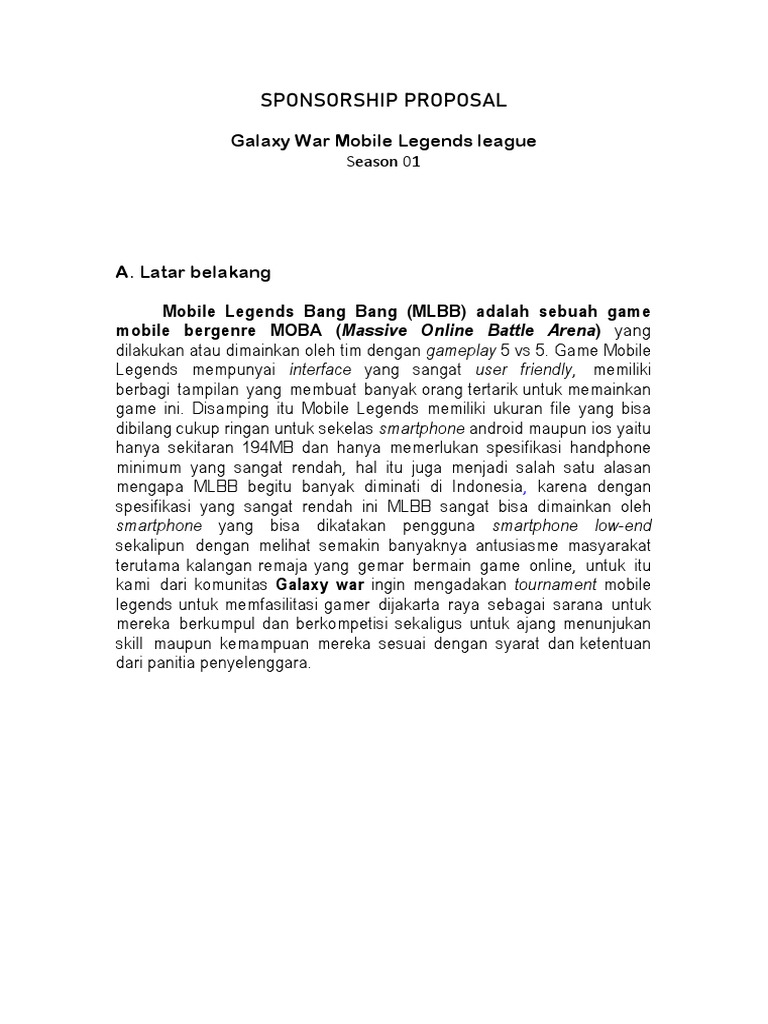 Turnamen Galaxy War MLBB Jakarta | PDF