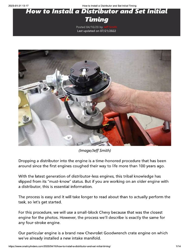 How To Install A Distributor and Set Initial Timing | PDF
