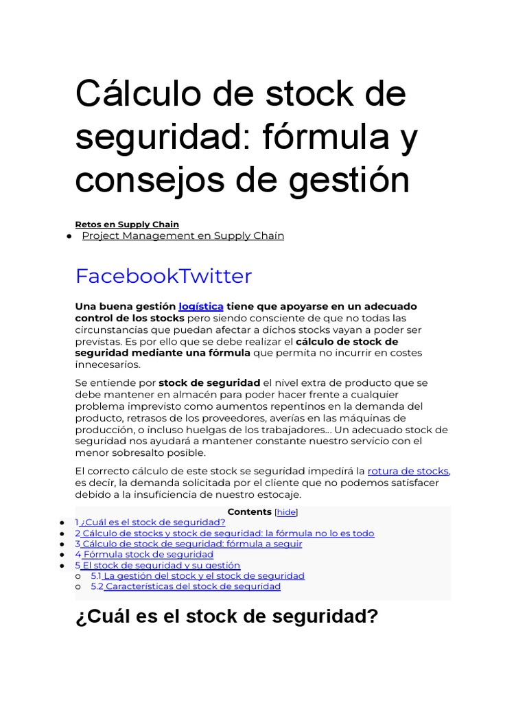 Cálculo de Stock de Seguridad | PDF | Logística | Business Cálculo de Stock de Seguridad | PDF | Logística | Business