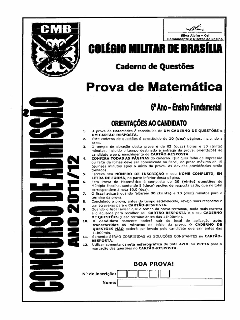 Concurso de Admissão Ao 6o Ano EF Do CMB 2011 / 2012 | PDF