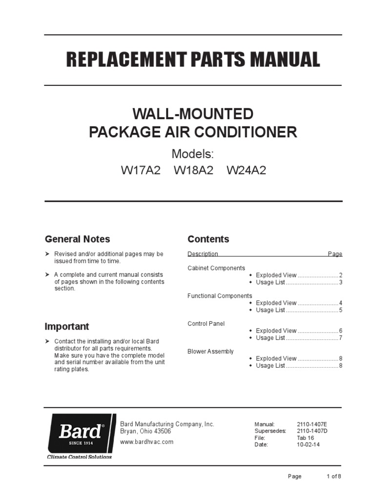 Bard Wall-Mount AC Replacement Parts Guide | PDF | Heat Exchanger ...