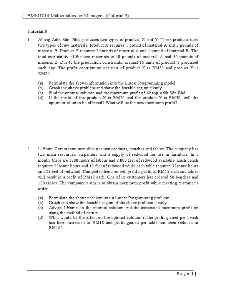 Tutorial 3 | PDF | Linear Programming | Mathematical Optimization