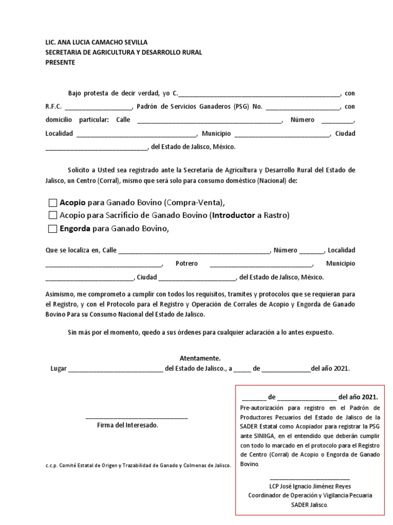 Solicitud Centro de Acopio Nuevo2021 | PDF | Ganado | Domesticación