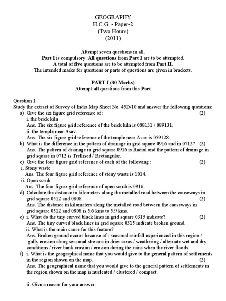 Geography H.C.G. - Paper-2 (Two Hours) (2011) : Part I Is Compulsory. All Questions From Part I ...