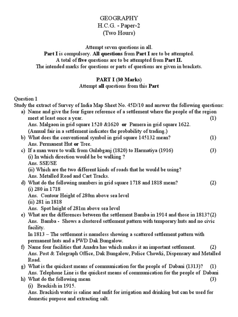 Geography H.C.G. - Paper-2 (Two Hours) : Part I Is Compulsory. All Questions From Part I Are To ...