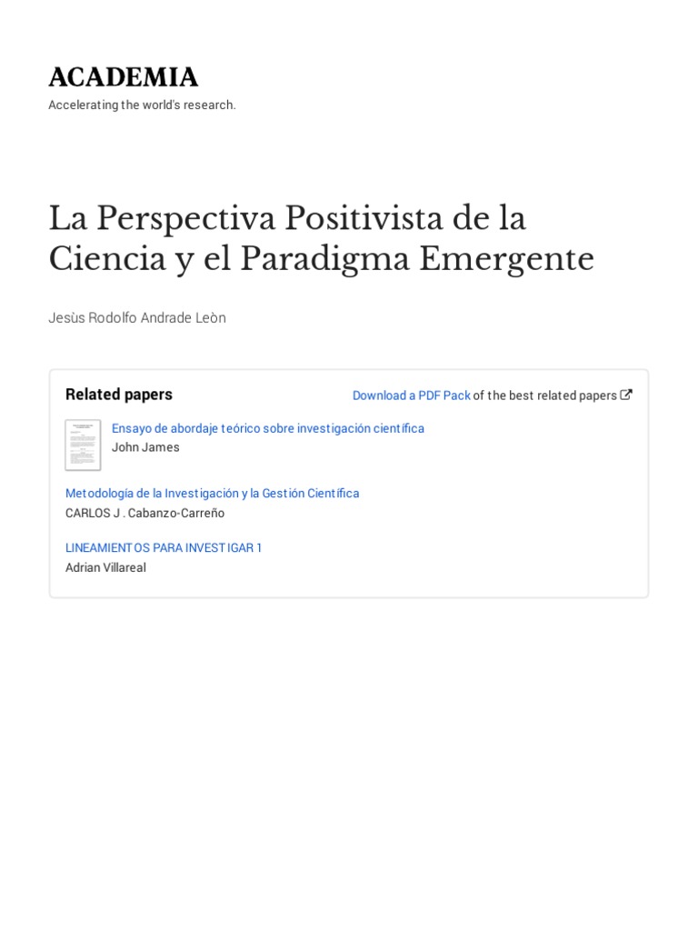 Andrade. La Pesrpectiva Positivista de La Ciencia y Paradigma Emergente 2021 | PDF | Paradigma ...