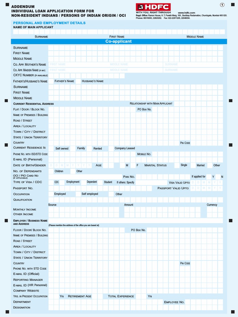 HDFC Individual Loan Form Addendum For NRI A104 | PDF | Personal ...
