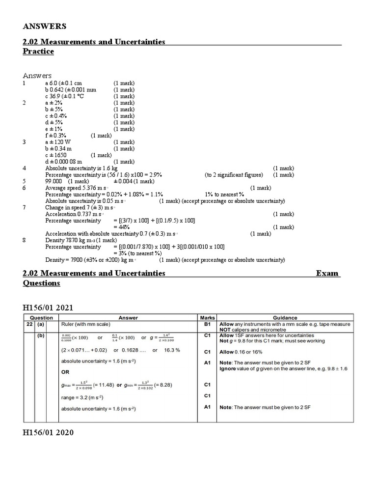 Measurements and Uncertainties Answers | PDF