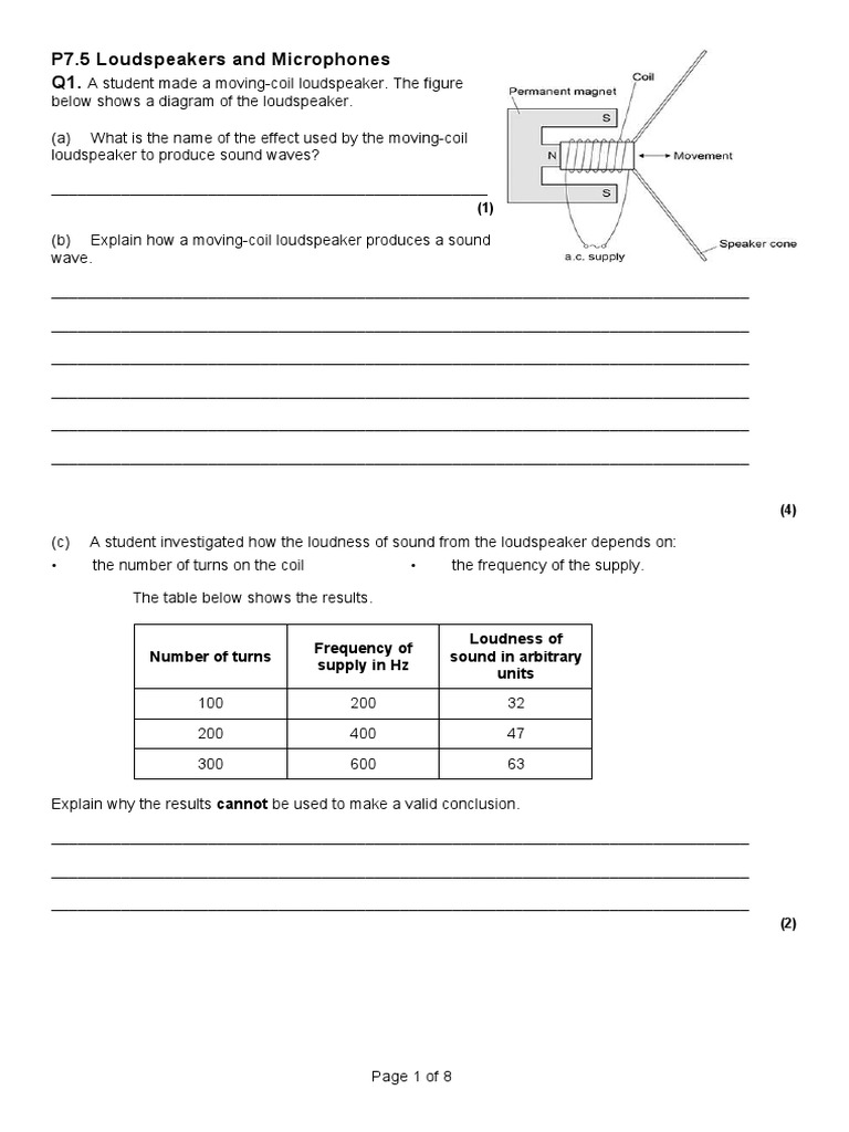 P7.6 Loudspeakers and Micorphones Exam Q | PDF | Loudspeaker | Sound
