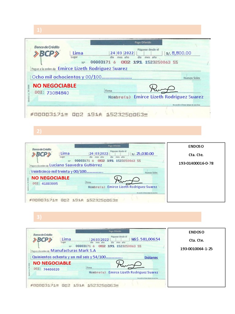 Ejemplos de Cheques | PDF