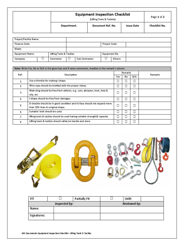 Inspection Checklist For Lifting Tools & Tackles | PDF | Manufactured ...