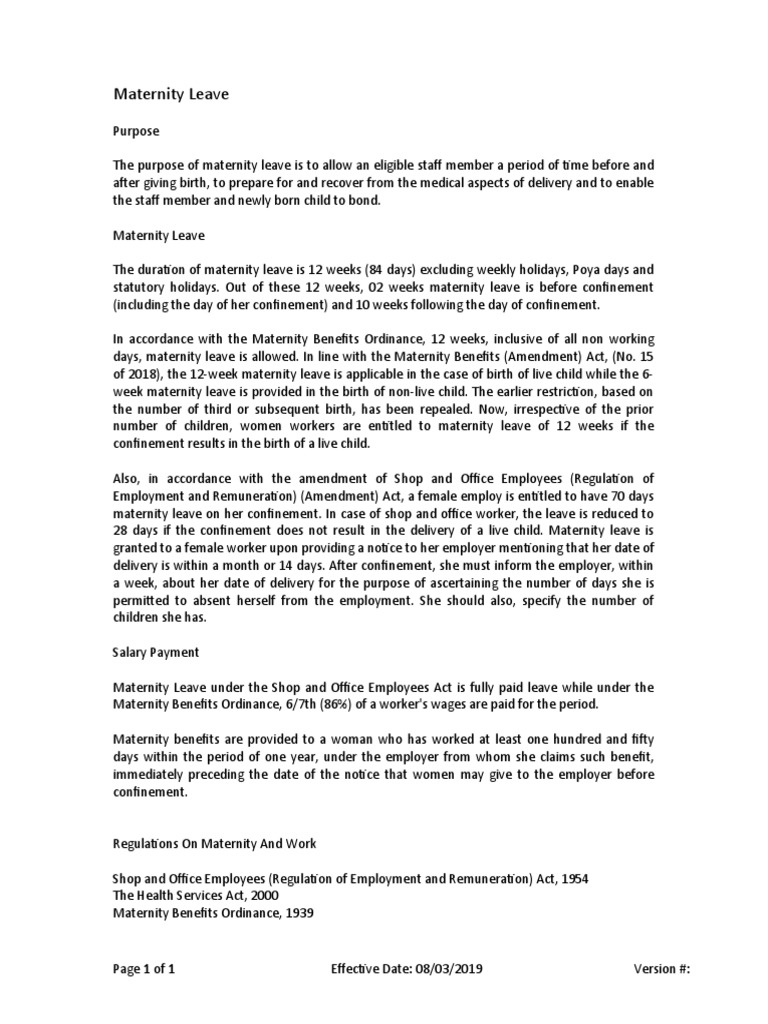HR - Types of Leave - Maternity Leave | PDF | Employment | Parental Leave