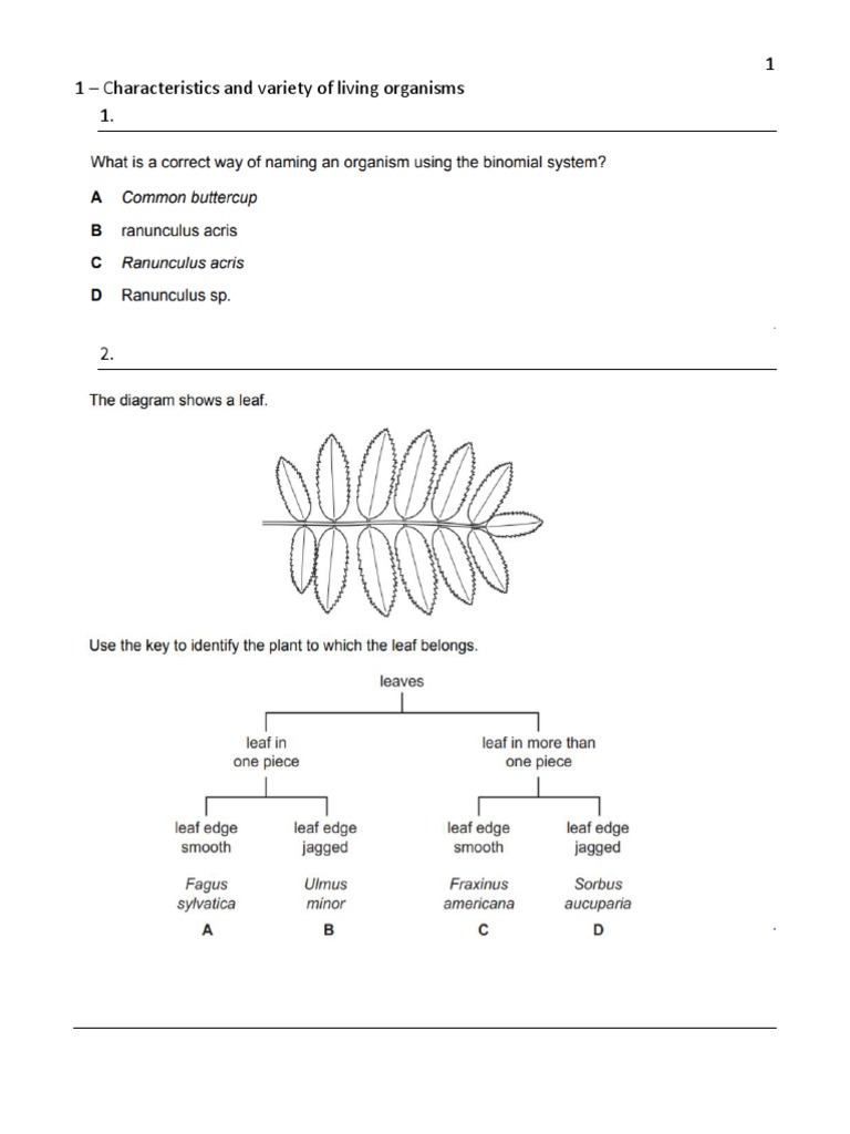 MCQ 1 - Characteristics and Variety of Living Organisms | PDF