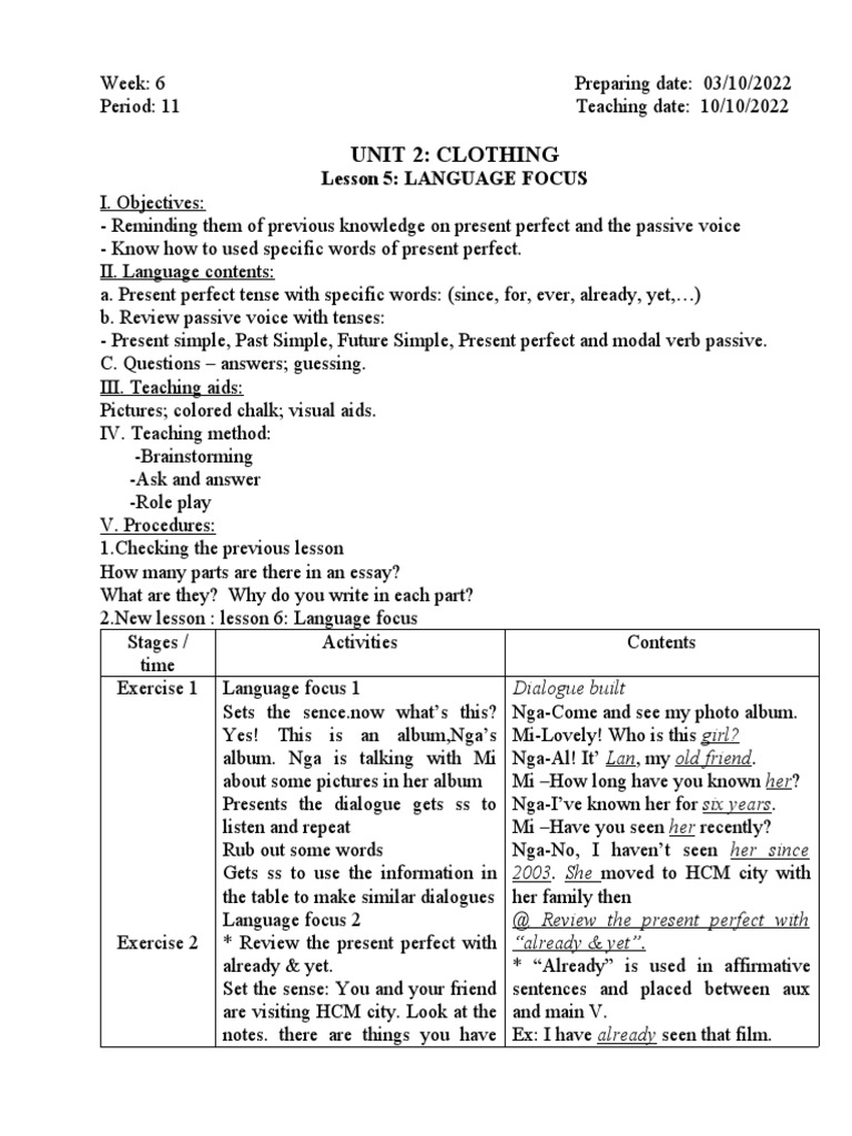 Week 6 Anh 9 | PDF | Grammatical Tense | Verb