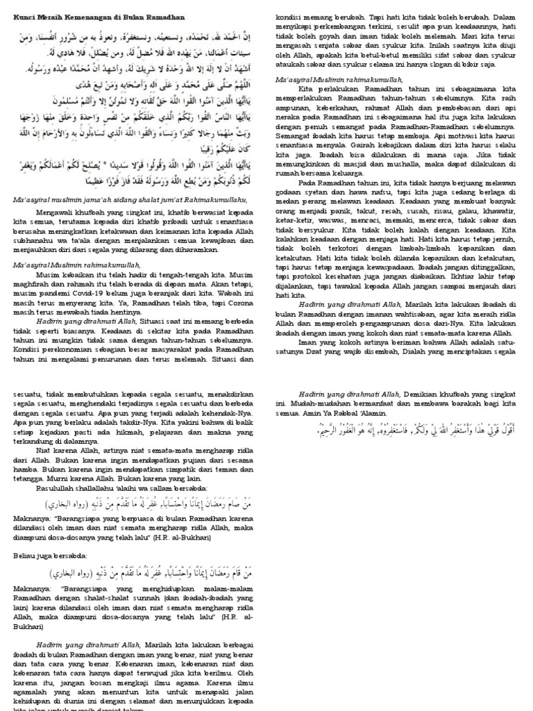 Khutbah Jumat - Mengejar Target Ibadah Sebelum Ramadhan Pergi | PDF