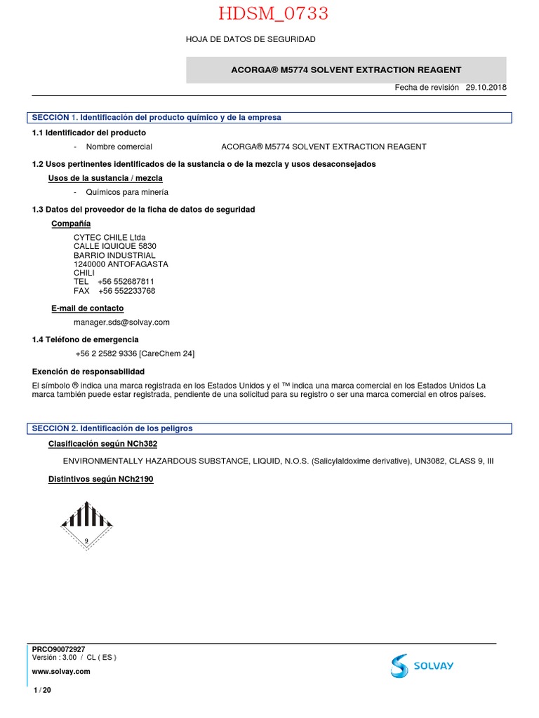 HDSM - 0733 - Acorga M5774 Reactivo - 29.10.2018 | PDF | Alergia | Agua