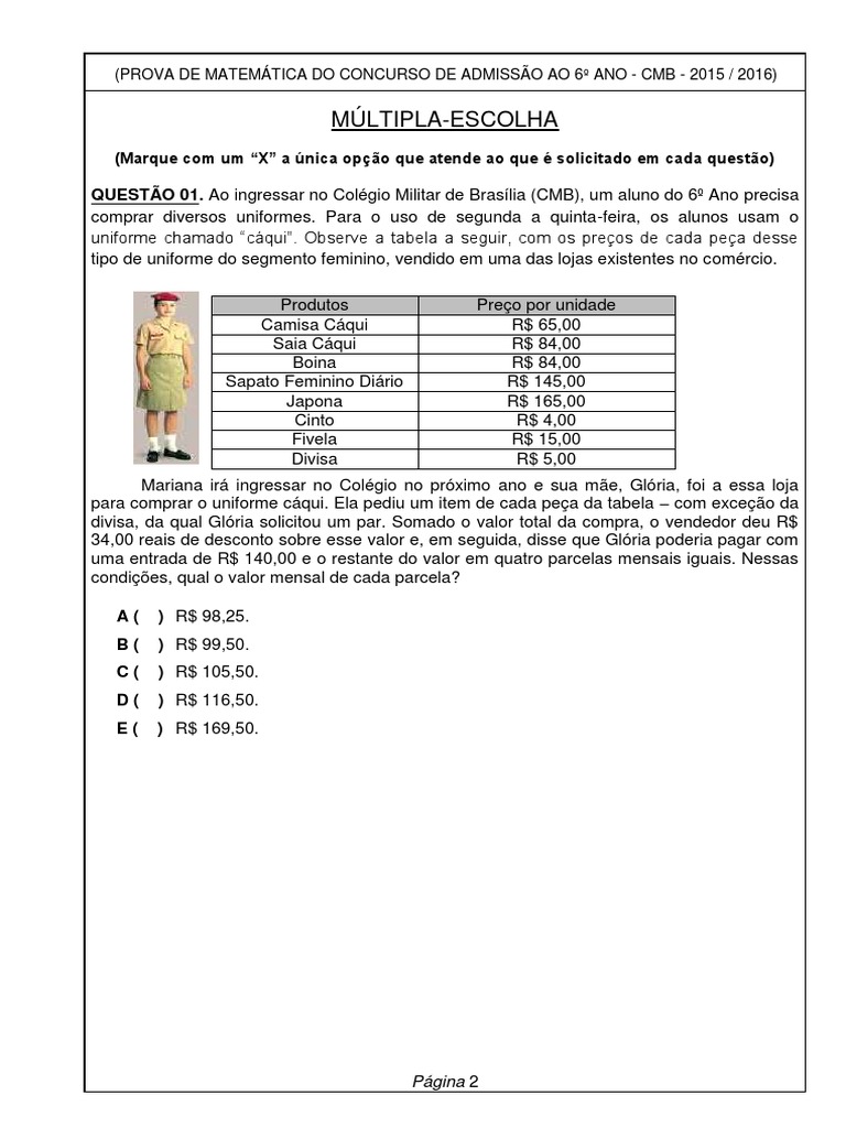Concurso de Admissão Ao 6o Ano EF Do CMB 2015 / 2016 | PDF | Assédio moral/bullying