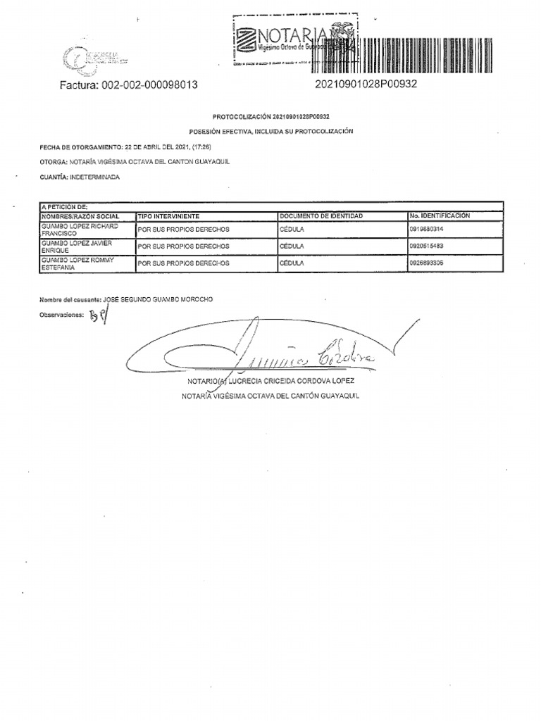 Posesion Efectiva Guambo Lopez | PDF