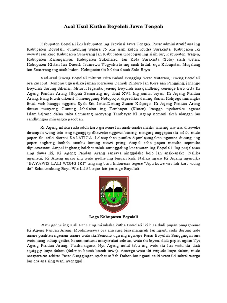 Asal Usul Kutha Boyolali Jawa Tengah | PDF