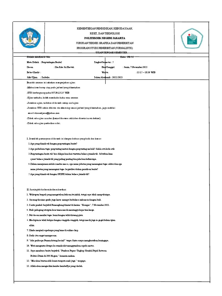 Elearning Soal Uts PB 5C-7 November 2022 | PDF