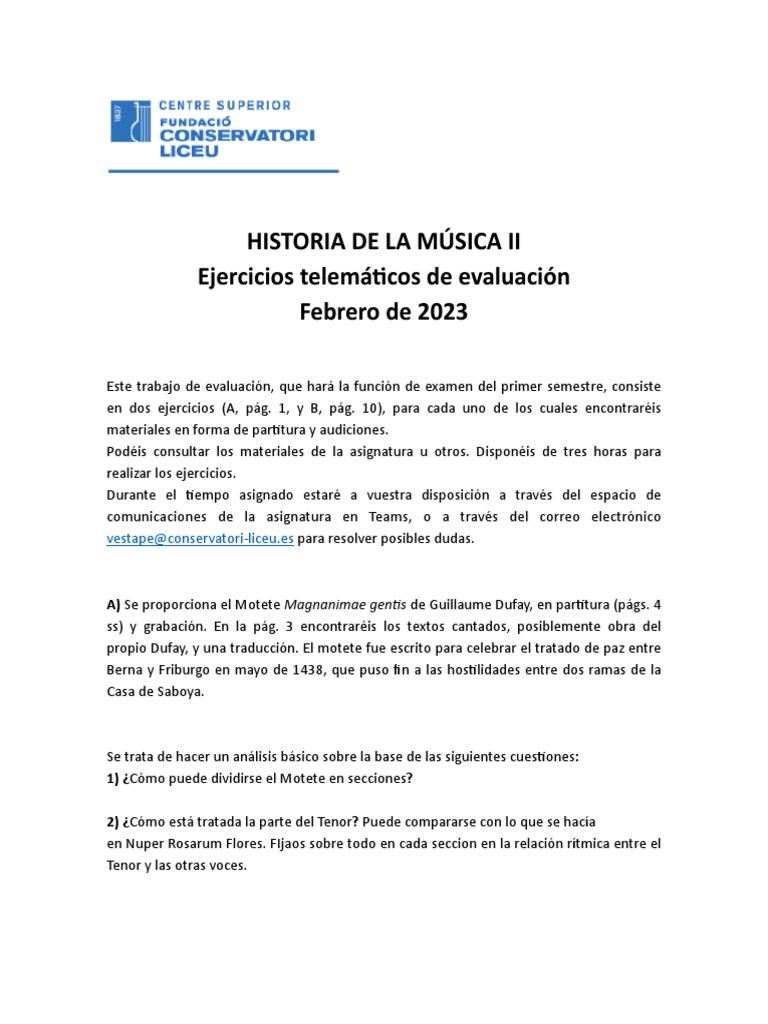 examen febrero 2023 HISTORIA DE LA MÚSICA II | PDF | Las artes escénicas
