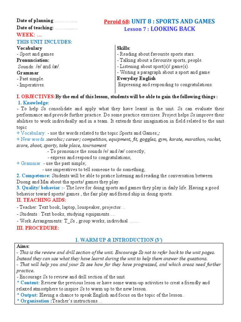 Unit 8-Lesson 7 - Looking Back | PDF | Teachers | Vocabulary