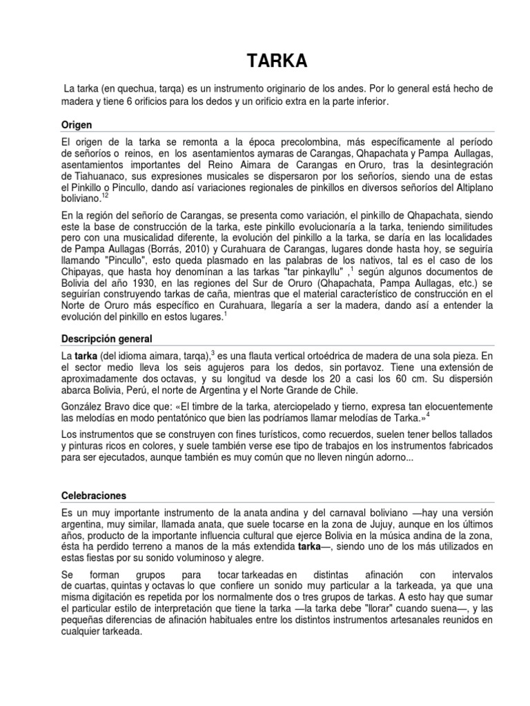 Historia y características de la tarka | PDF | Instrumentos musicales ...