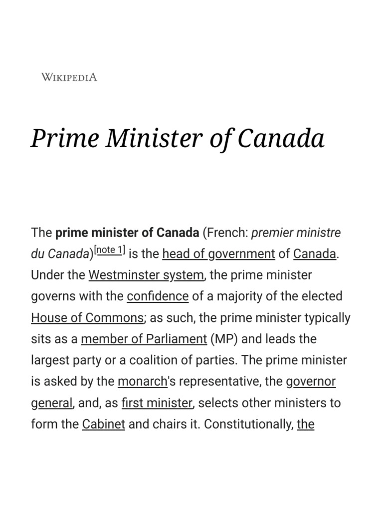 Prime Minister of Canada | PDF | Canada | Westminster System