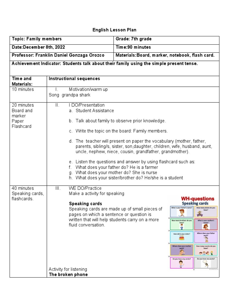 Lesson Plan Seven Grade | PDF | Flashcard | Communication