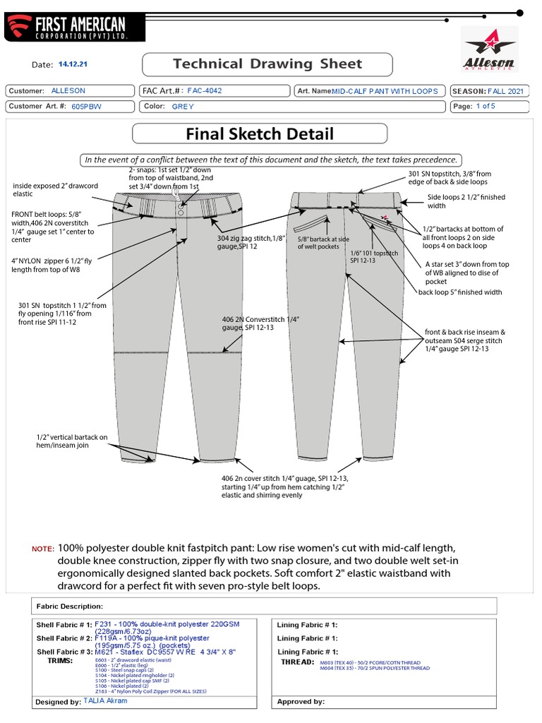 Techpack 605PBW | Download Free PDF | Clothing | Textiles