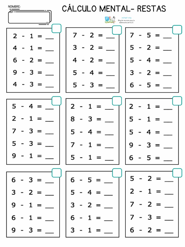 Cálculo-mental-RESTAS- | PDF