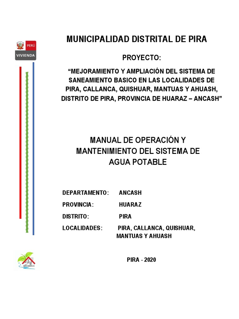 1.-Manual de Operacion y Mantenimiento Del Sistema Agua Potable | PDF | Agua | Blanqueador