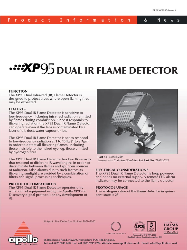 ApolloFire XP95 Dual IR Flame Detector | PDF | Infrared | Physical Sciences