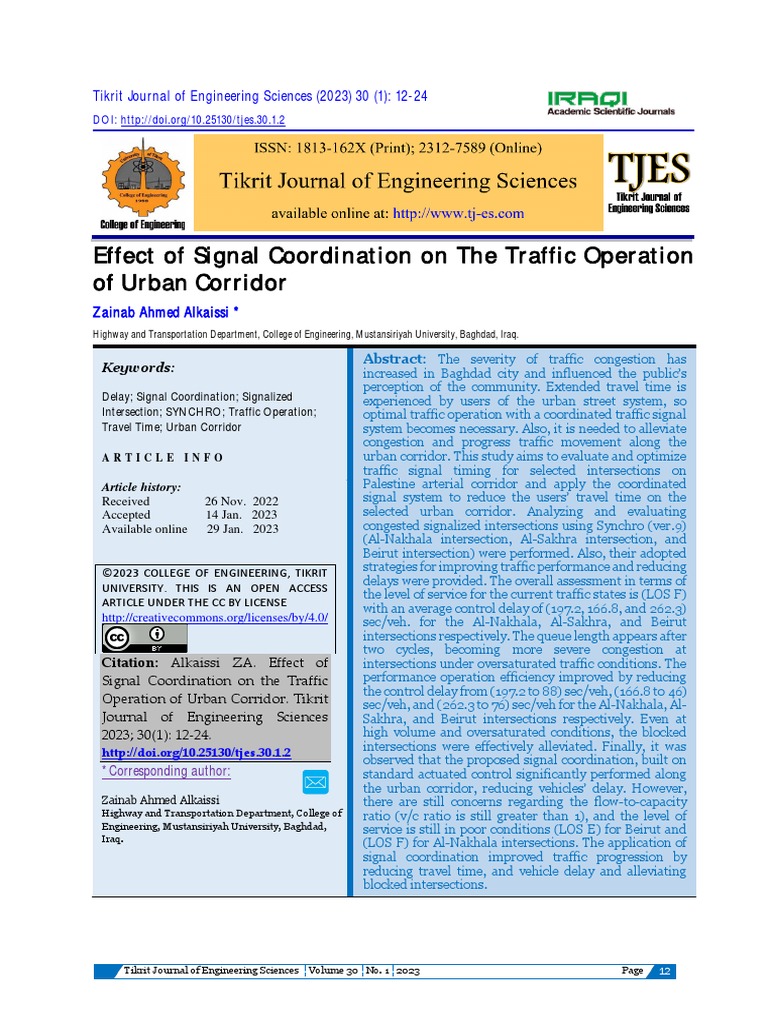 Effect Of Signal Coordination On The Traffic Operation Of Urban Corridor Pdf Traffic