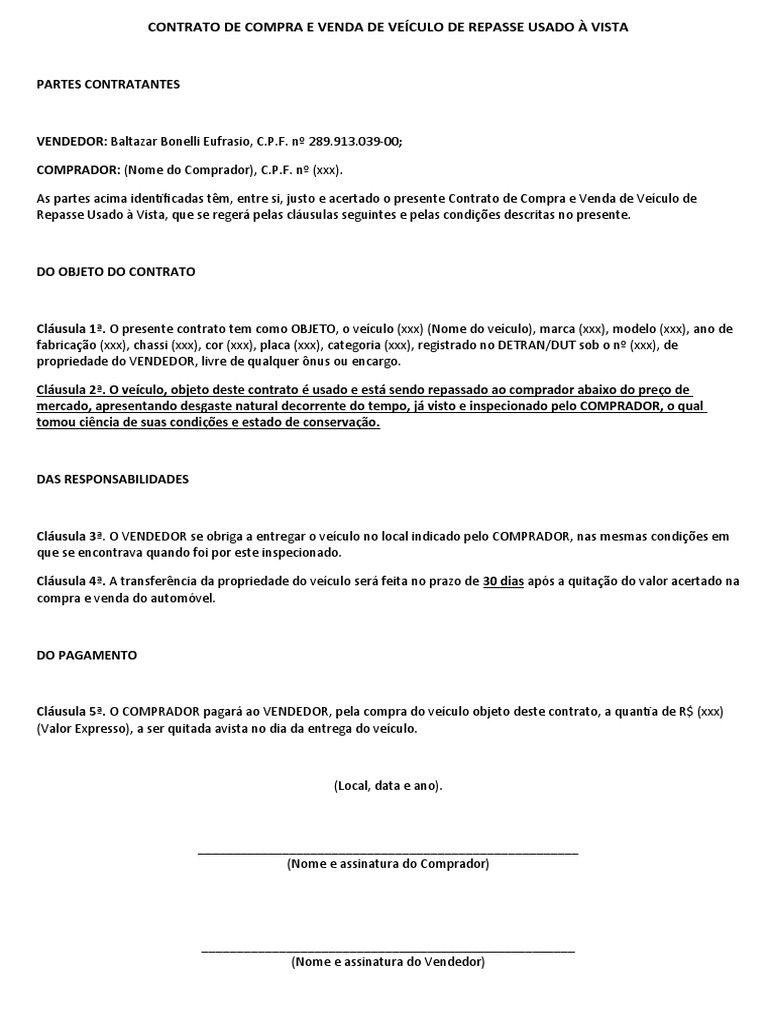 Contrato Repasse Carros | PDF Contrato Repasse Carros | PDF