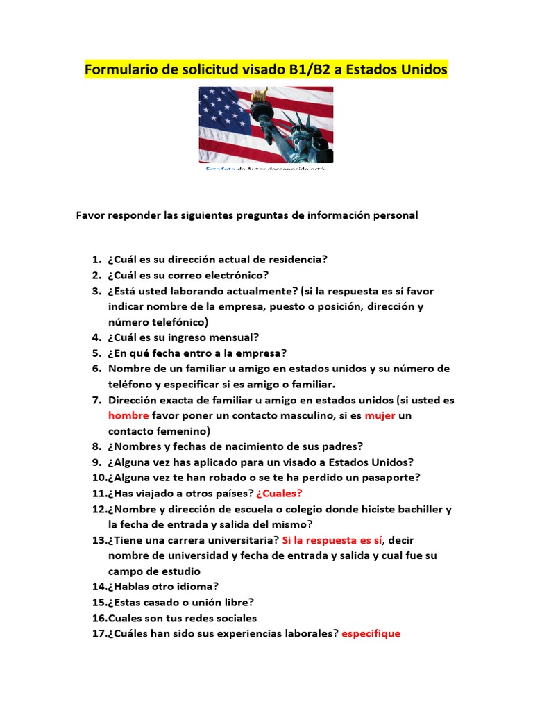 Formulario de Solicitud Visado B1 | PDF