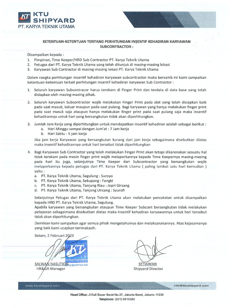 Ketentuan Insentif Kry Subcont | PDF