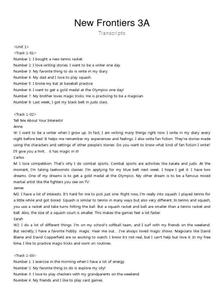 New Frontiers 3A Transcripts | PDF | Dress | Baking