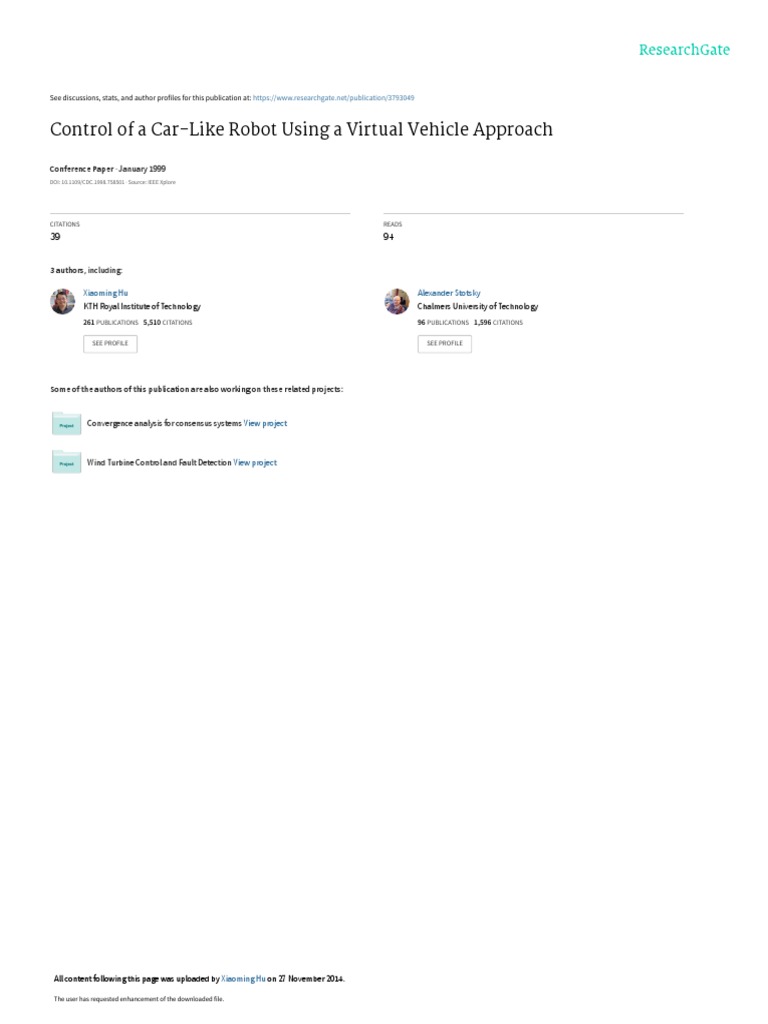 Control of A Car-Like Robot Using A Virtual Vehicl | PDF | Kinematics | Force