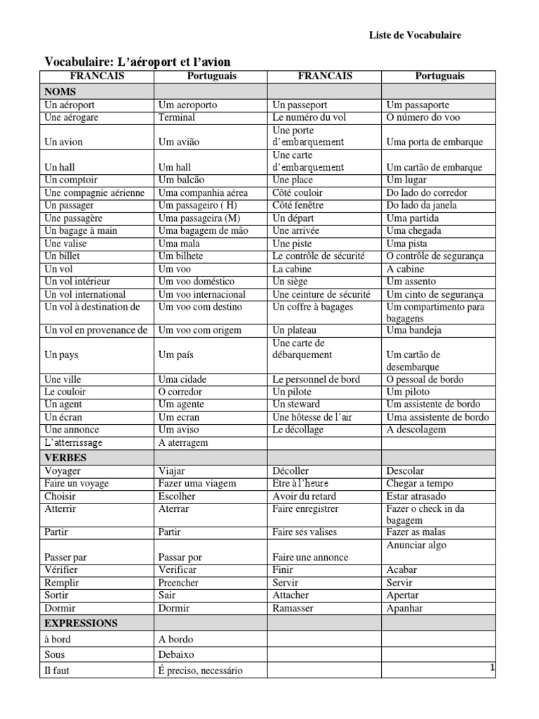 Vocabulaire: L'aéroport Et L'avion | PDF | Aeroespacial | Segurança da ...