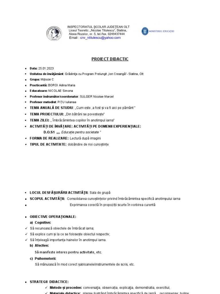 Draft Proiect Didactic | PDF